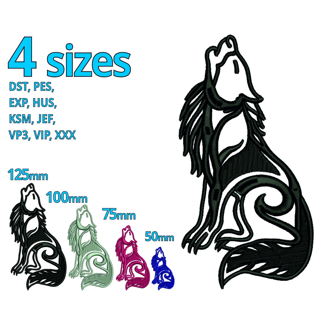 Howling Dog Embroidery Design - 4 Sizes Howling Wolf Dog Machine ...