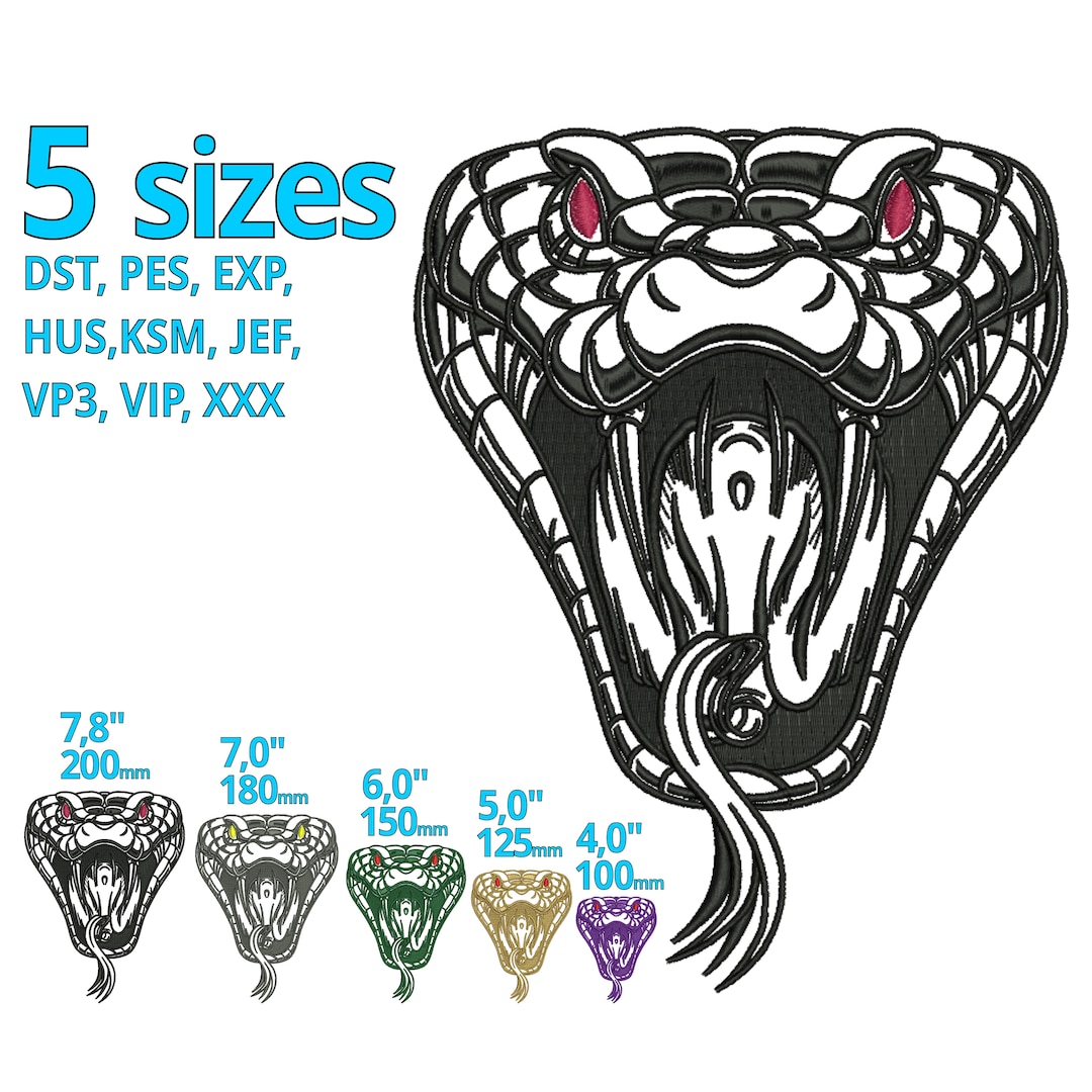 Cobra Embroidery Design 5 Sizes Snake Head Machine Embroidery File ...