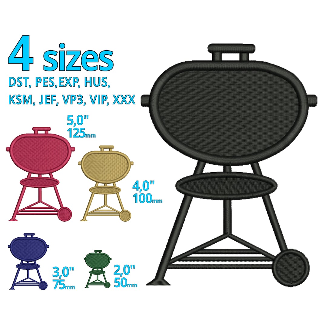 BBQ Grill Embroidery Design 4 Sizes - Simple Griller - Chefs Weber ...