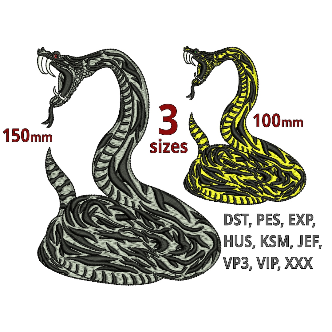 SNAKE Embroidery Design 3 Sizes Instand Download - Rattlesnake Machine ...