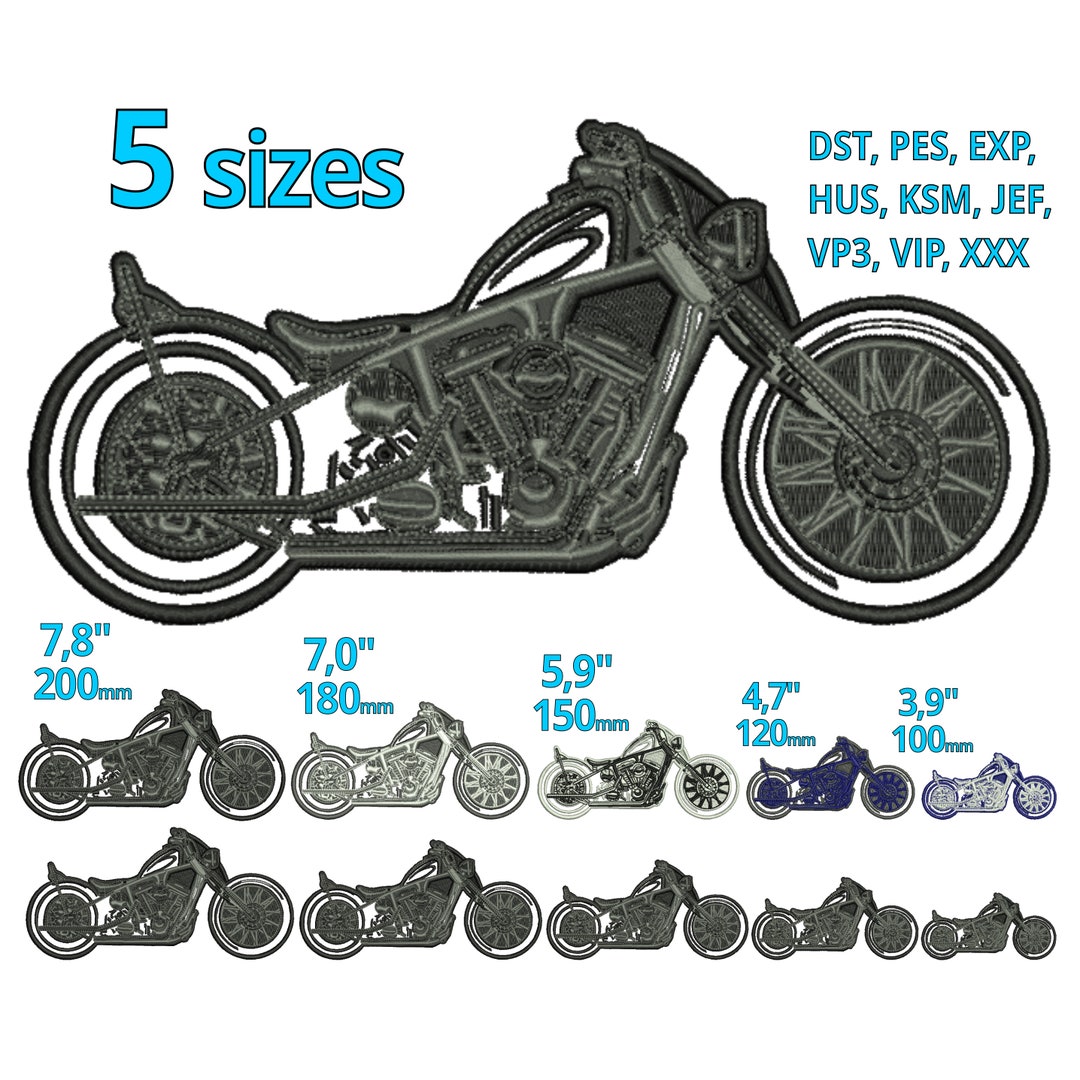 Chopper Motorcycle Embroidery Design 5 Sizes - Biker Harley Machine ...