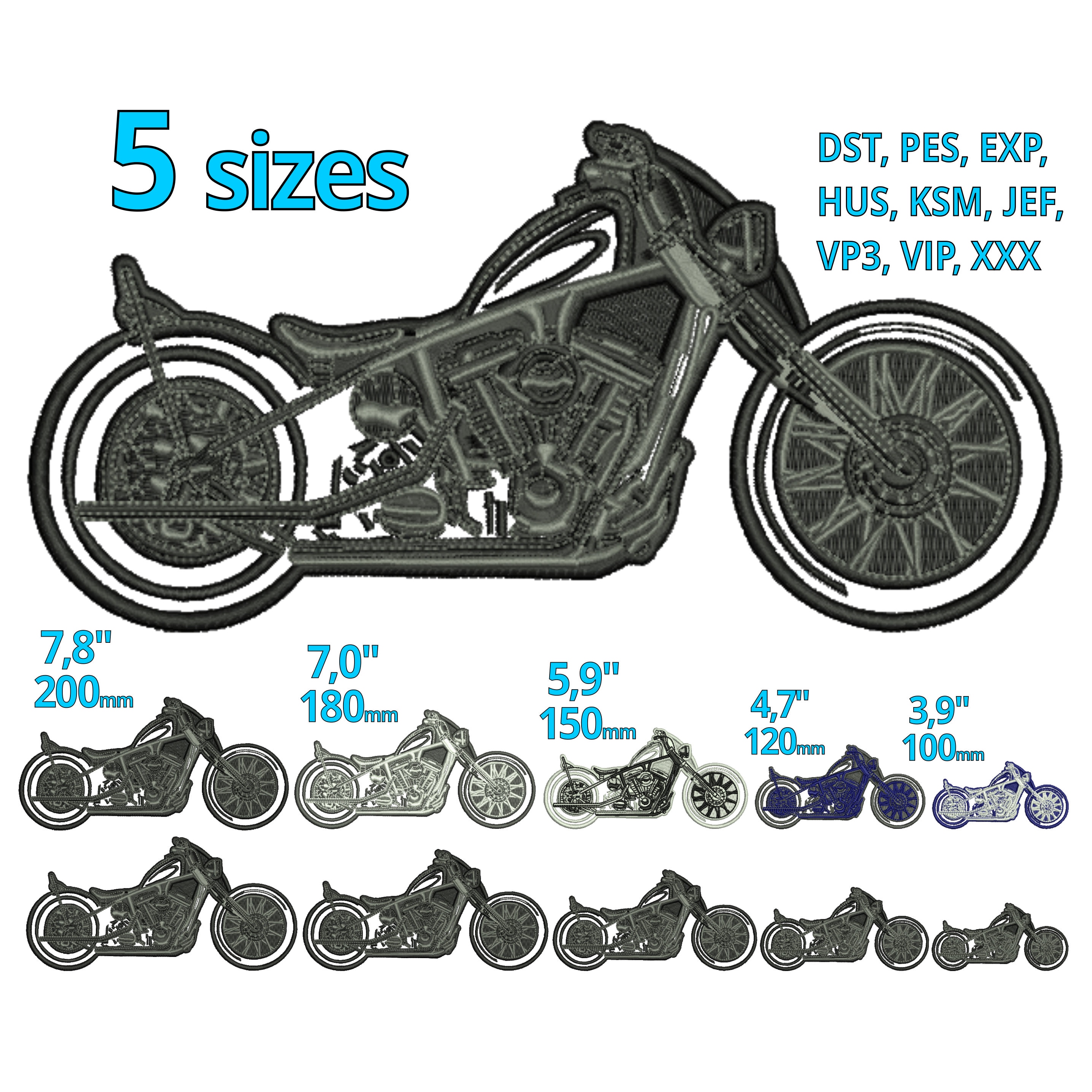 Chopper Motorcycle Embroidery Design 5 Sizes Biker Harley - Etsy