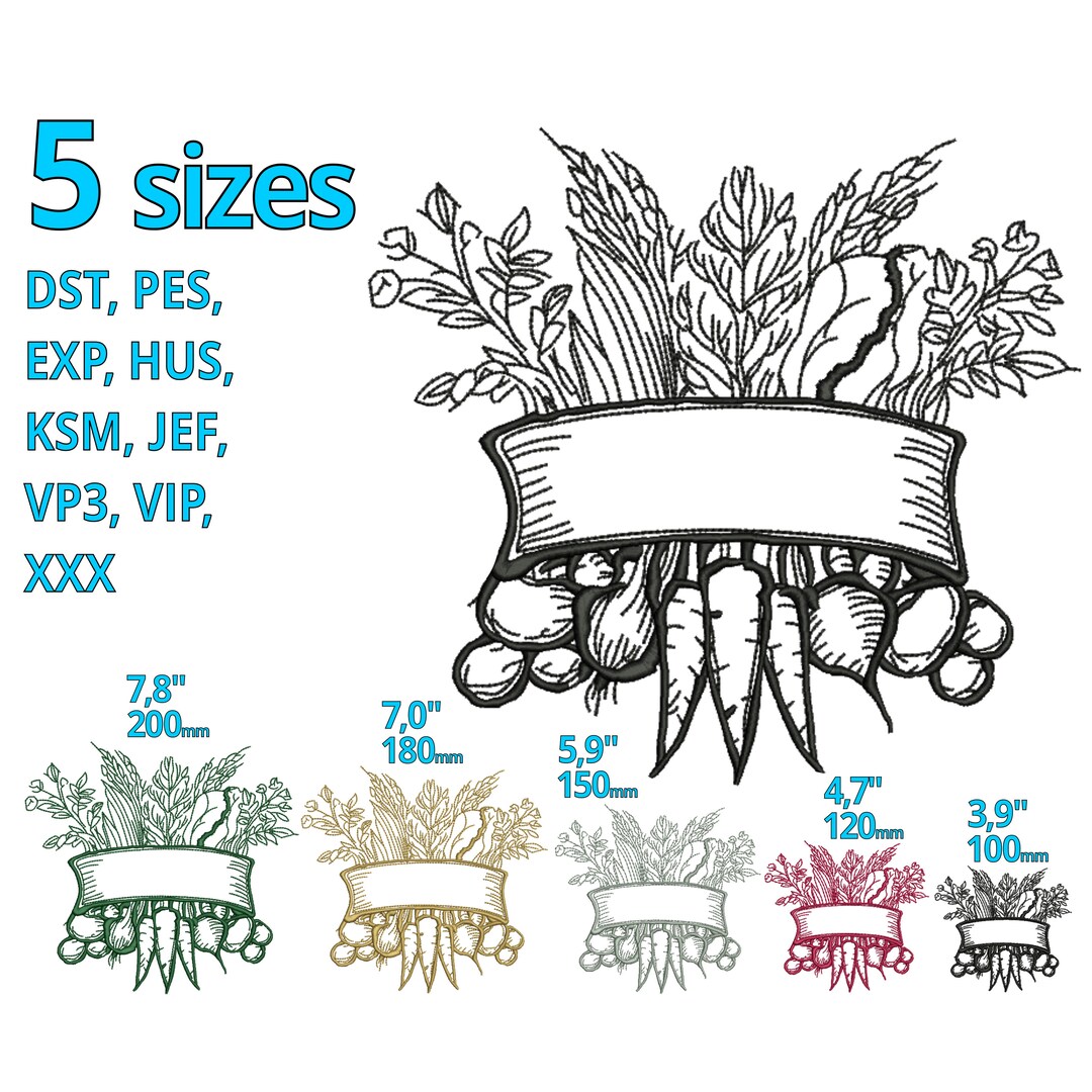 Vegetables Embroidery Designs 5 Sizes- Real Vegetarian Machine ...