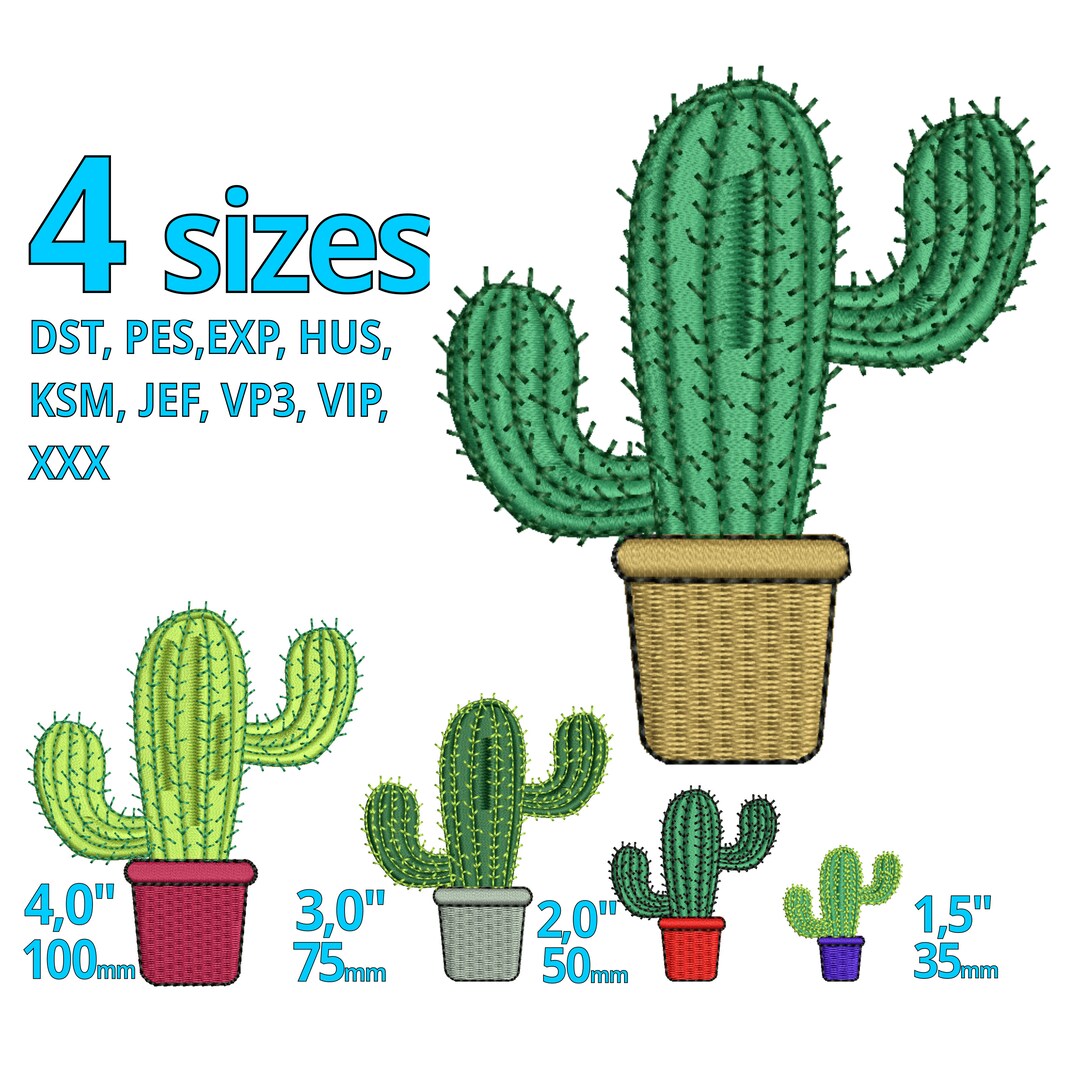 Cactus Embroidery Design 4 Sizes -cacti Cactus in Pot Machine ...