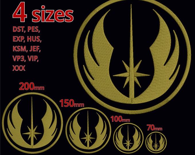 Star Wars Jedi Order Logo 3x3 4x4 5x7 6x10- Embroidery Machine Applique ...