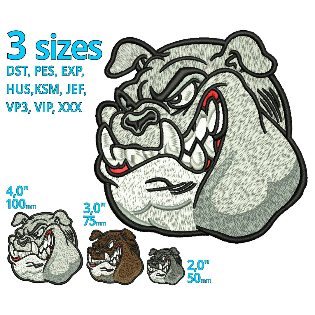 Bulldog Face Embroidery Design 3 Sizes| Bulldog Face Dst File | Jef ...