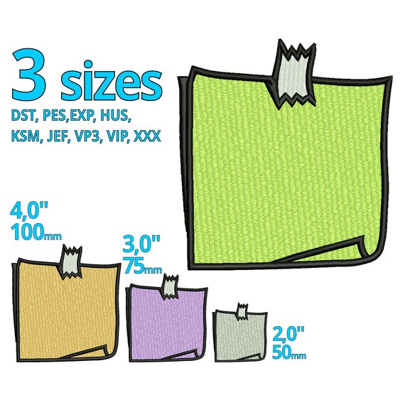 Sticky Note Embroidery Design 3 Sizes Template for Your Own - Etsy