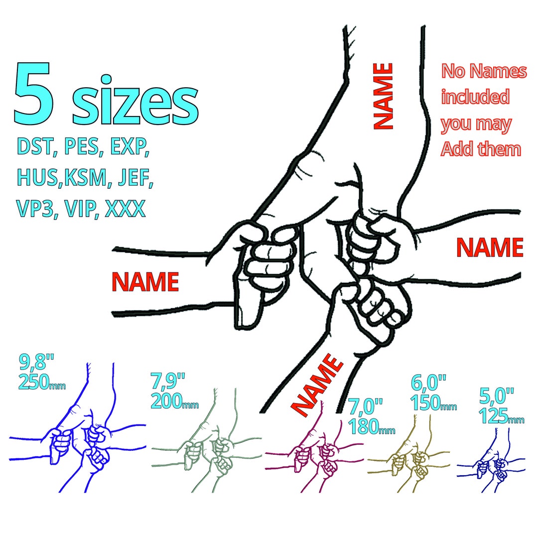 Hands Father and Children Embroidery File - 5 Sizes Dad & Kids Hands on ...