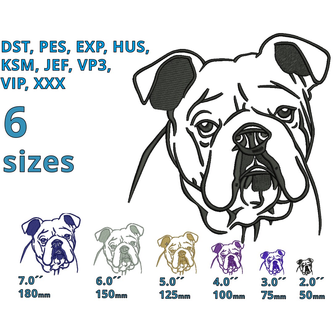 Bulldog Embroidery Design 6 Sizes, Lovely Dog Head Machine Embroidery ...
