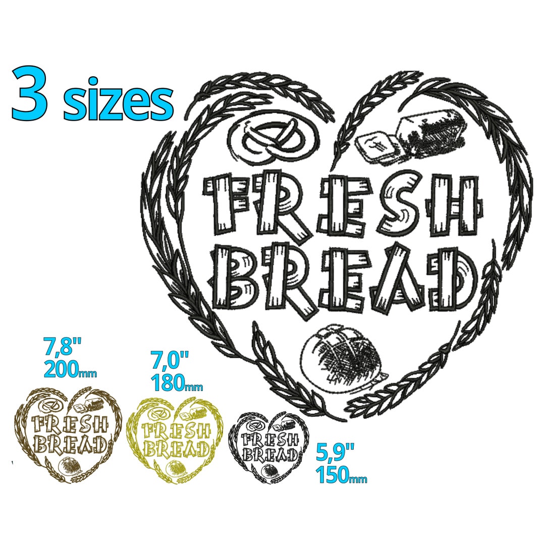 Fresh Bread Heart Embroidery Design 3 Sizes- Wheat Heart Machine ...