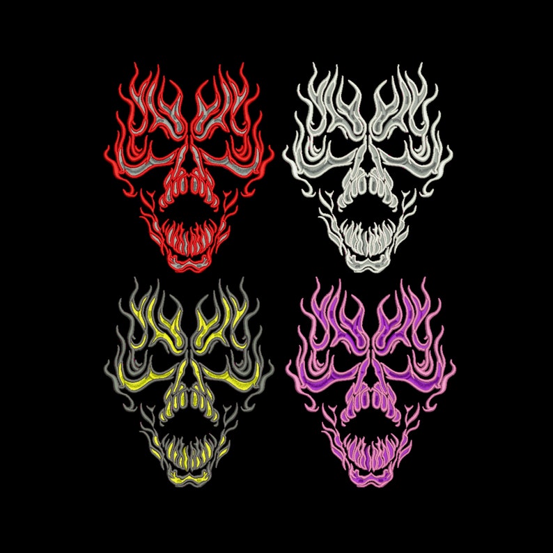 Flames Skull Embroidery Design - Fire Skull Head Embroidery File 2 ...
