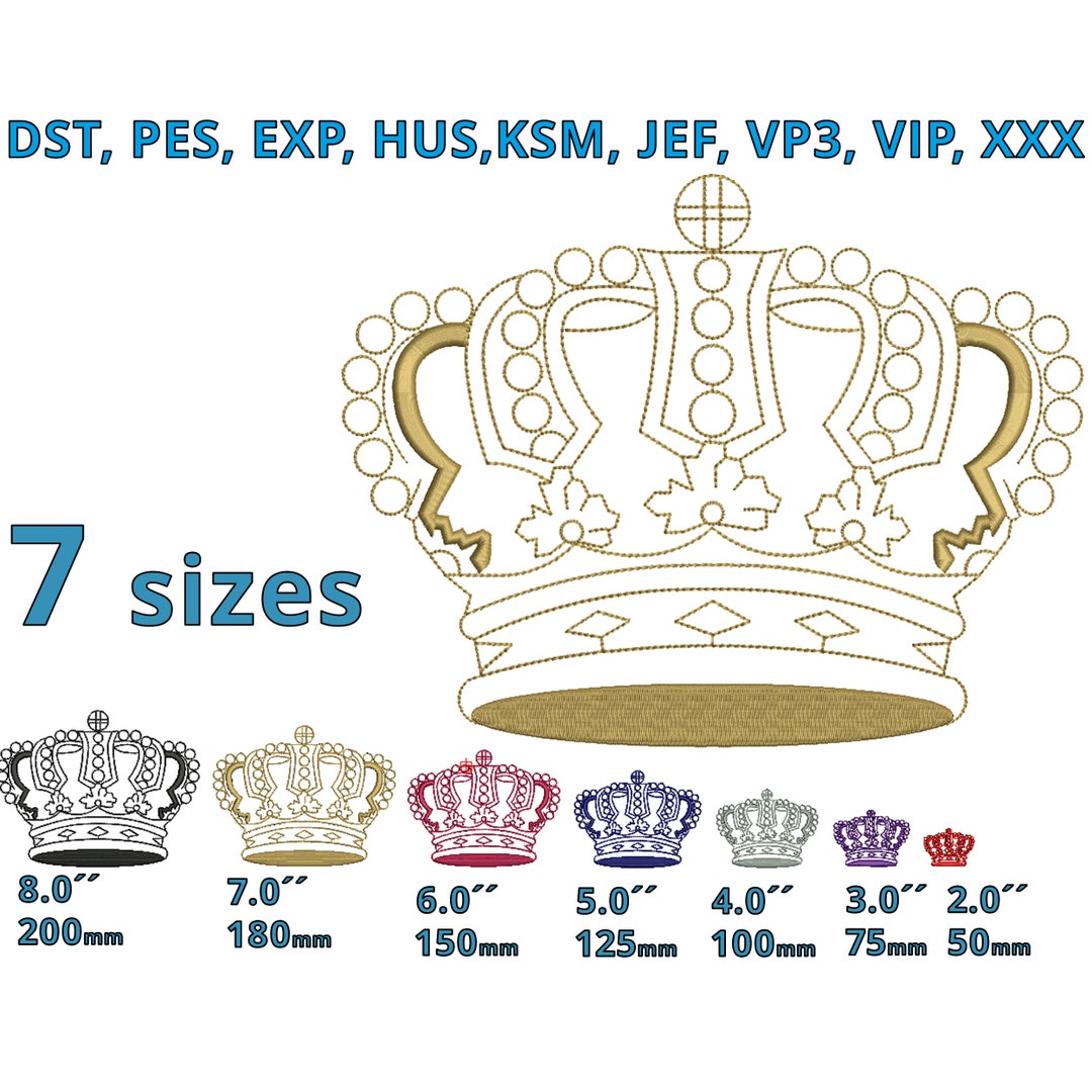 CROWN Embroidery Design 7 Sizes King Queen Crown Machine Embroidery ...