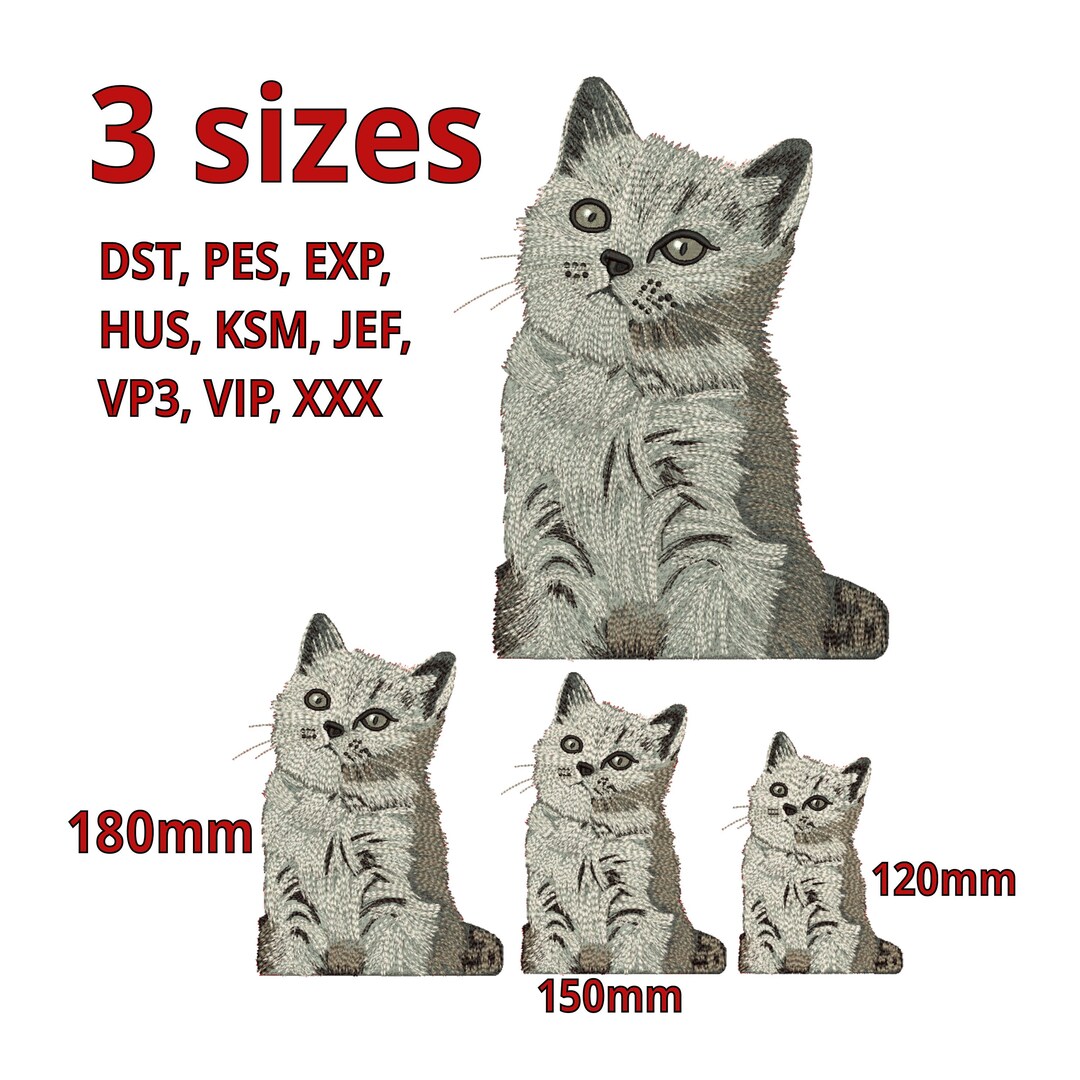 Cat Embroidery Designs 3 Sizes - Realistic Real Cat Drawing Art Machine ...