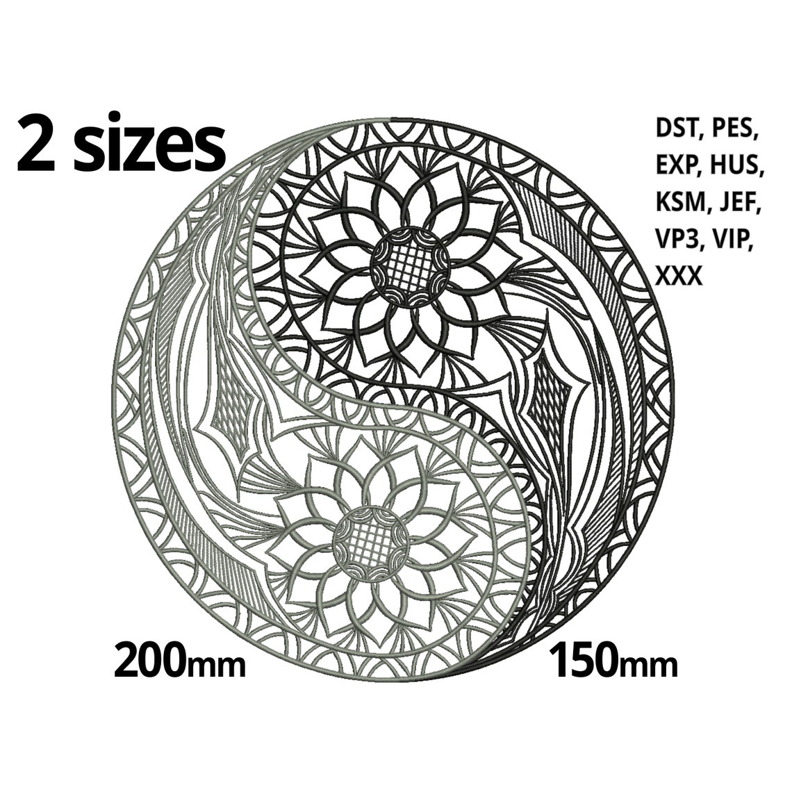 Yin Yang Embroidery Design | Ying Yang Mandala Machine Embroidery File ...
