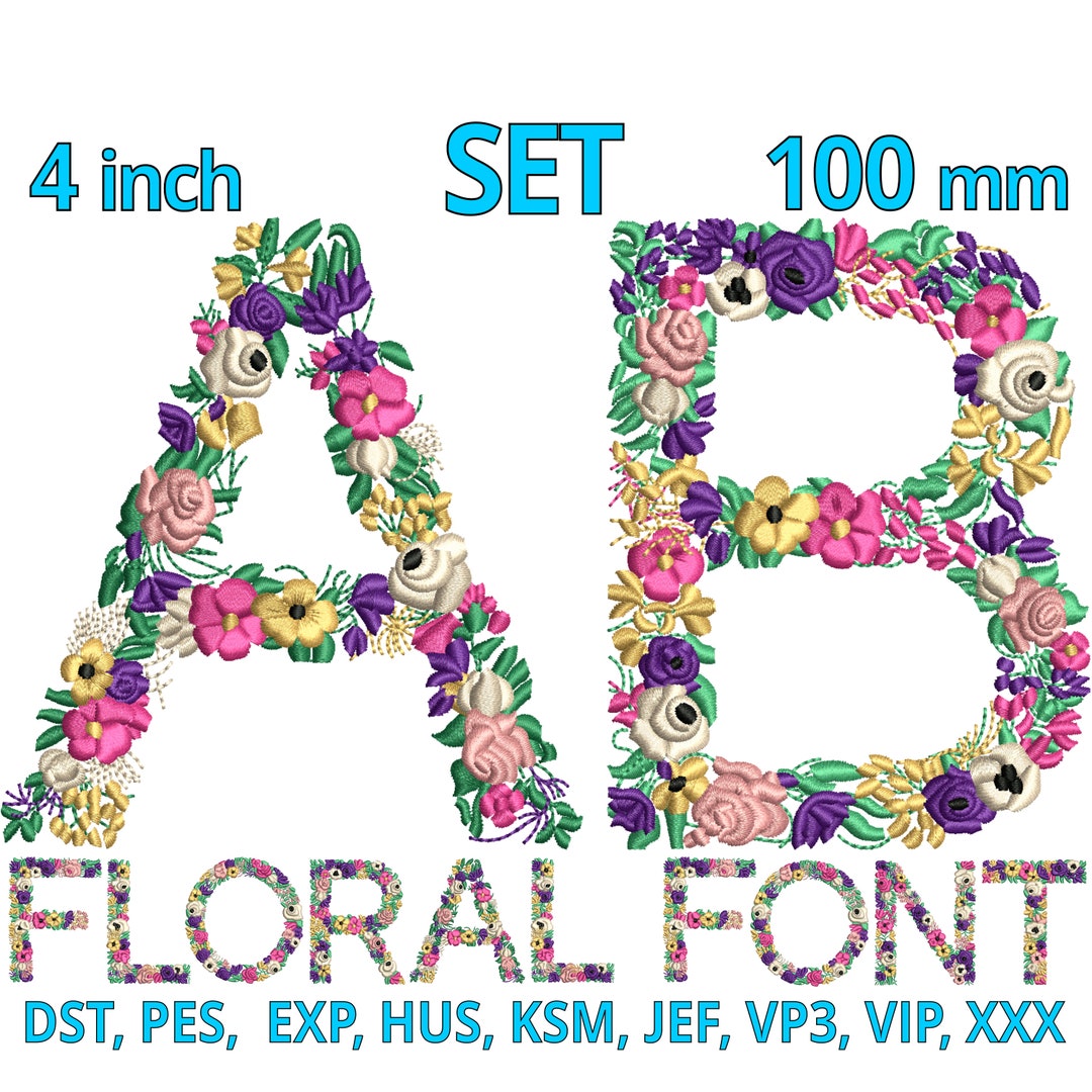 FLOWER Alphabet Embroidery Design | 4inch 100mm | Floral Machine ...