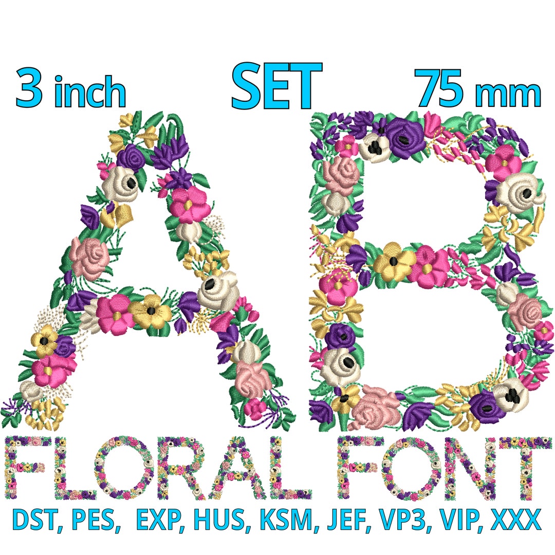 FLORAL Alphabet Embroidery Design | 3inch 75mm | Flower Machine ...