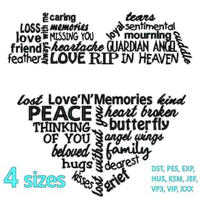 Memorial Embroidery Design Heart- 4 Sizes Cemetery Deco Funeral Machine ...