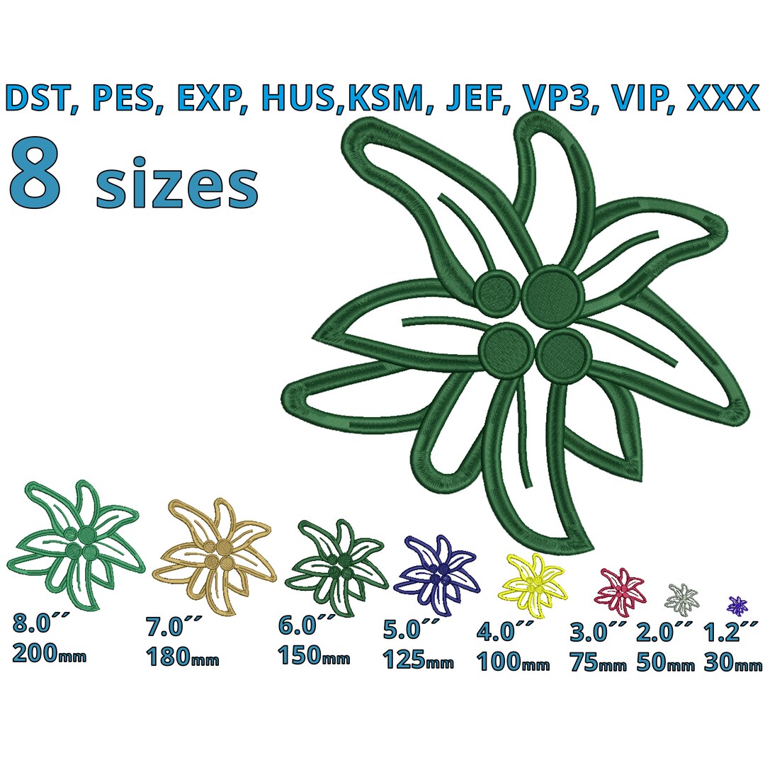 Edelweiss Embroidery Design 8 Sizes Edelweiss Machine Embroidery File ...