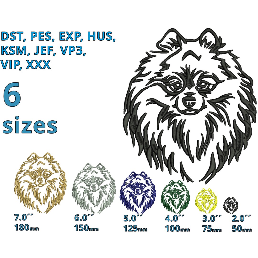 Pomeranian Spitz Embroidery Design 6 Sizes, Lovely Dog Head Machine ...