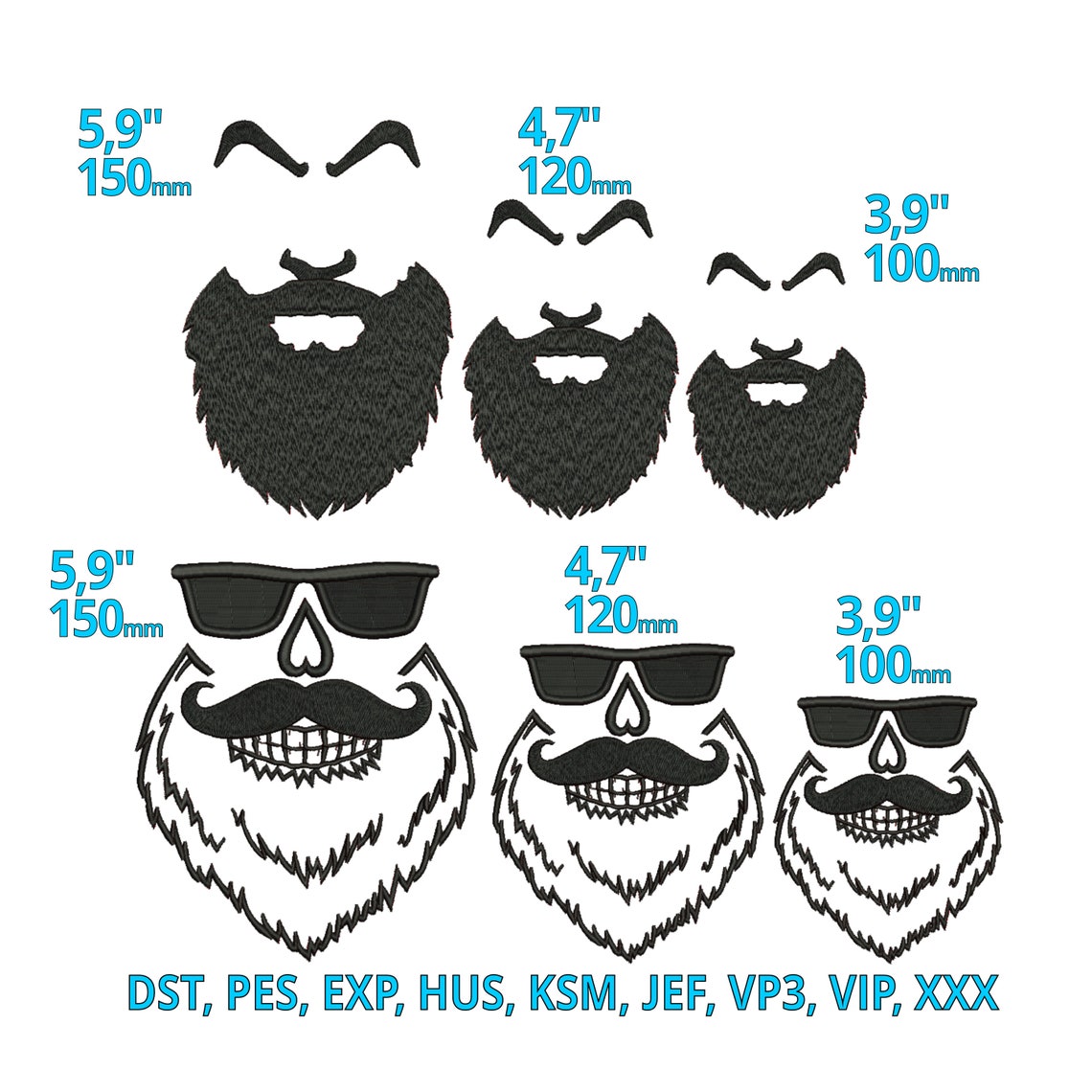BEARD Embroidery Design 2 LOGOS 3 Sizes Barber Shop - Etsy