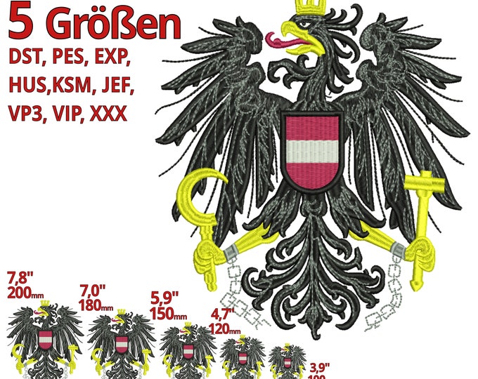 TIROLER Adler Stickdatei Tirol Wappen 4 Größen - Sofort Download edler ...