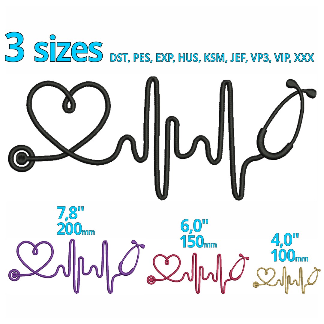Nurse Embroidery Design | 3 Sizes| Stethoscope Heartbeat Machine ...