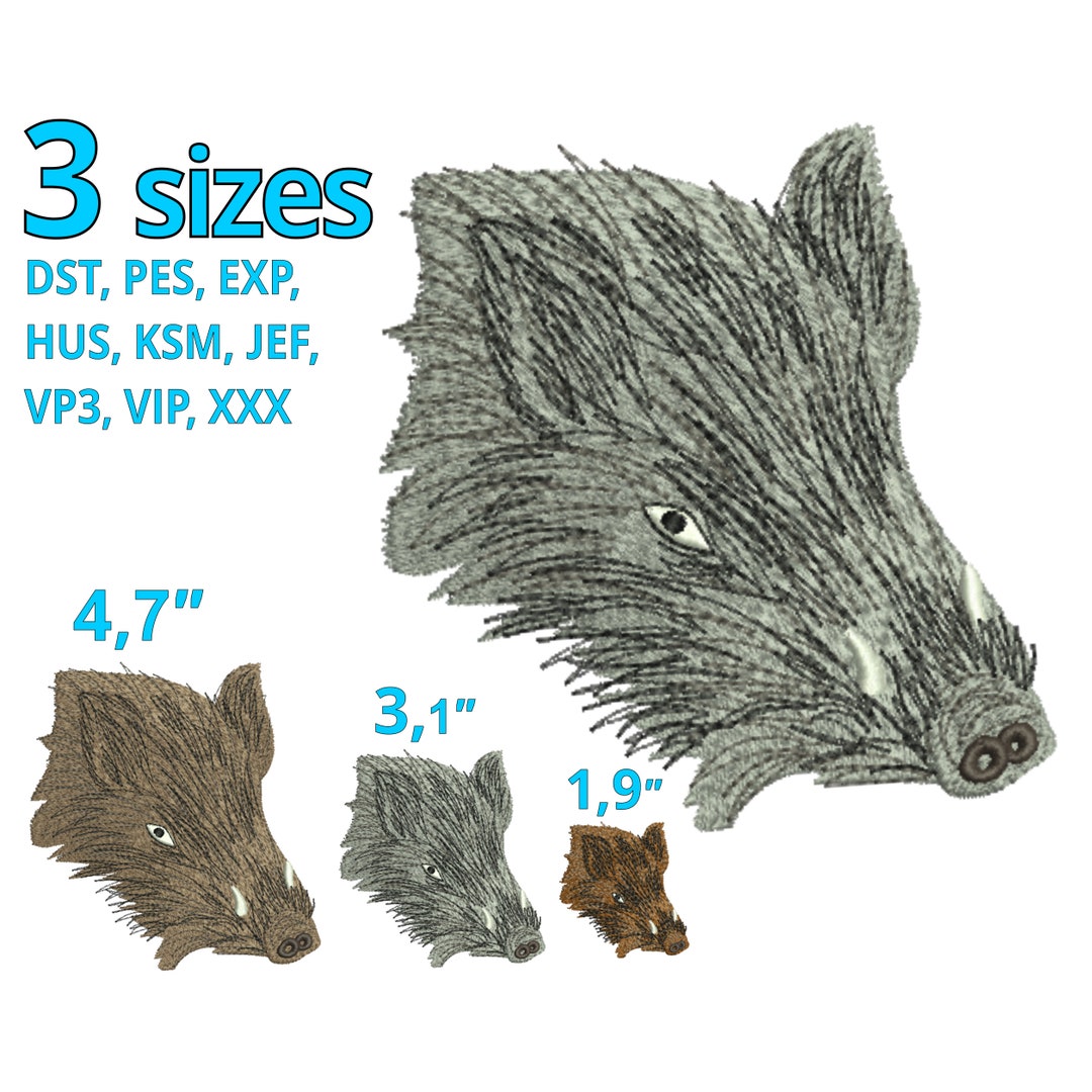 WILDHOG Embroidery Design 3 Sizes REAL Wild Hog Head Machine Embroidery ...