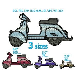Motoroller Embroidery Design 3 Sizes - Vintage Roller Motorcycle Vespa ...