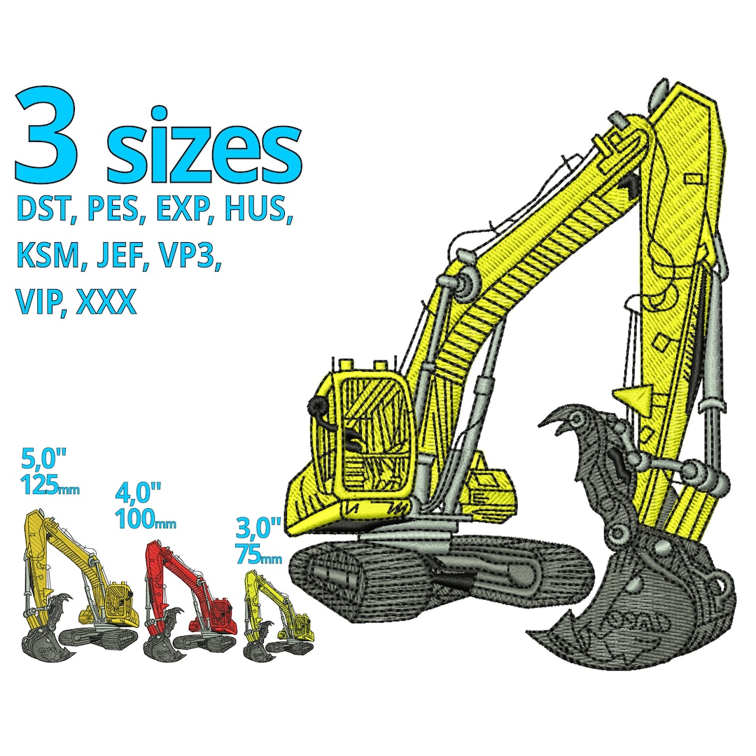 Crawler Excavator Embroidery Designs | 3 Sizes | Deluxe Building ...