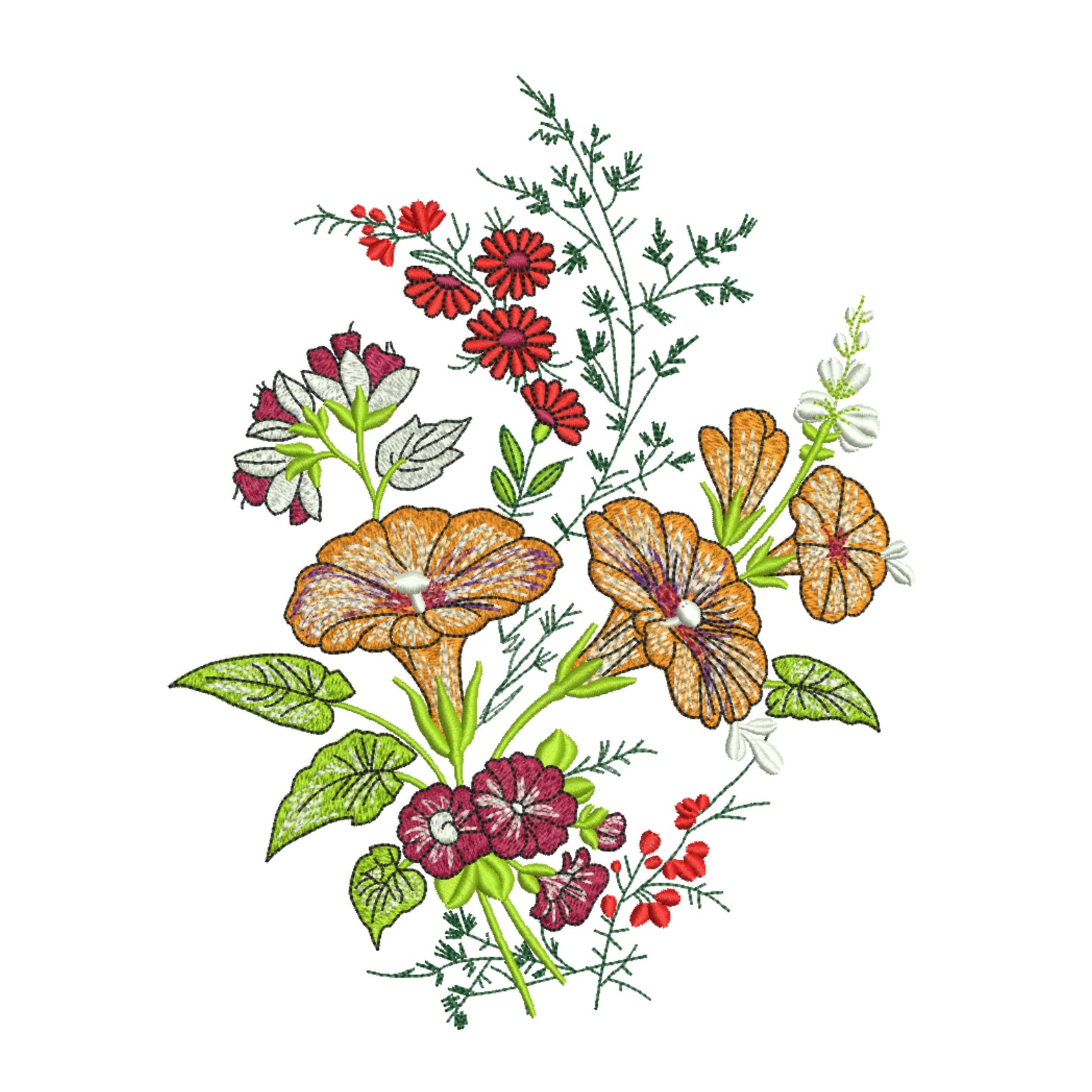 Floral Embroidery Design Bouquet Wildflowers 2 Sizes Colorful Bunch of ...