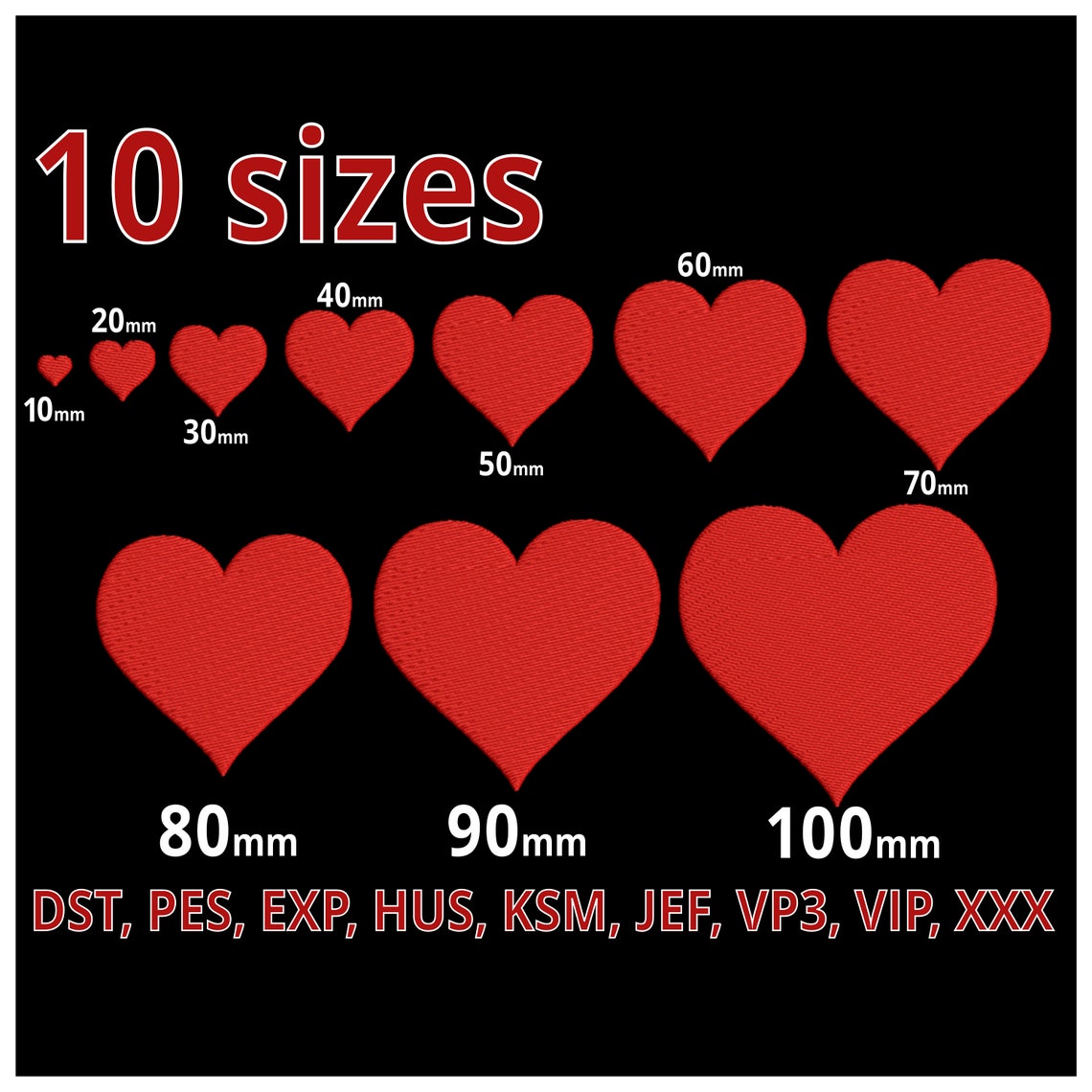 Hearts Embroidery Design 10 Sizes fillstich Mini Red Heart - Etsy