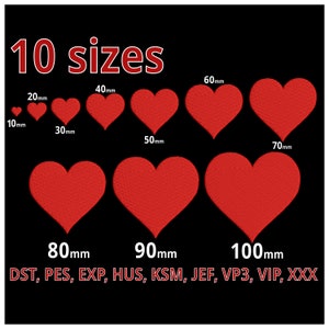 Hearts Embroidery Design 10 Sizes -fillstich Mini Red Heart Symbol ...