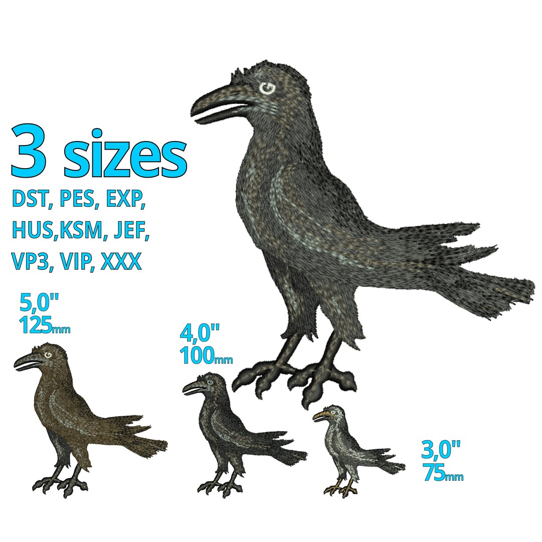 Raven Embroidery Design 3 Sizes -real Looking CROW Machine Embroidery ...
