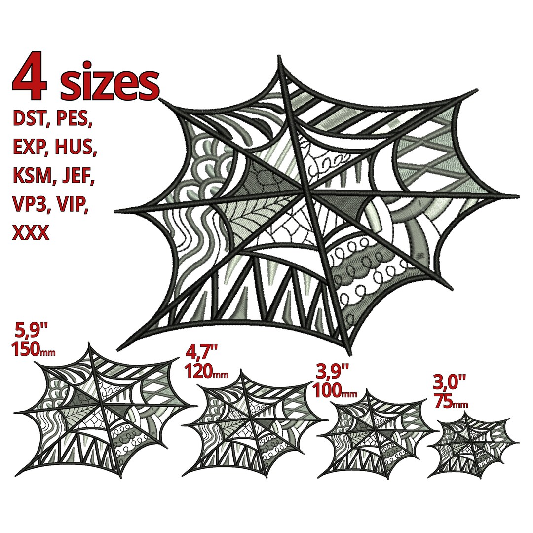Spider Web Embroidery Design 4 Sizes- Spiderweb Machine Embroidery File ...