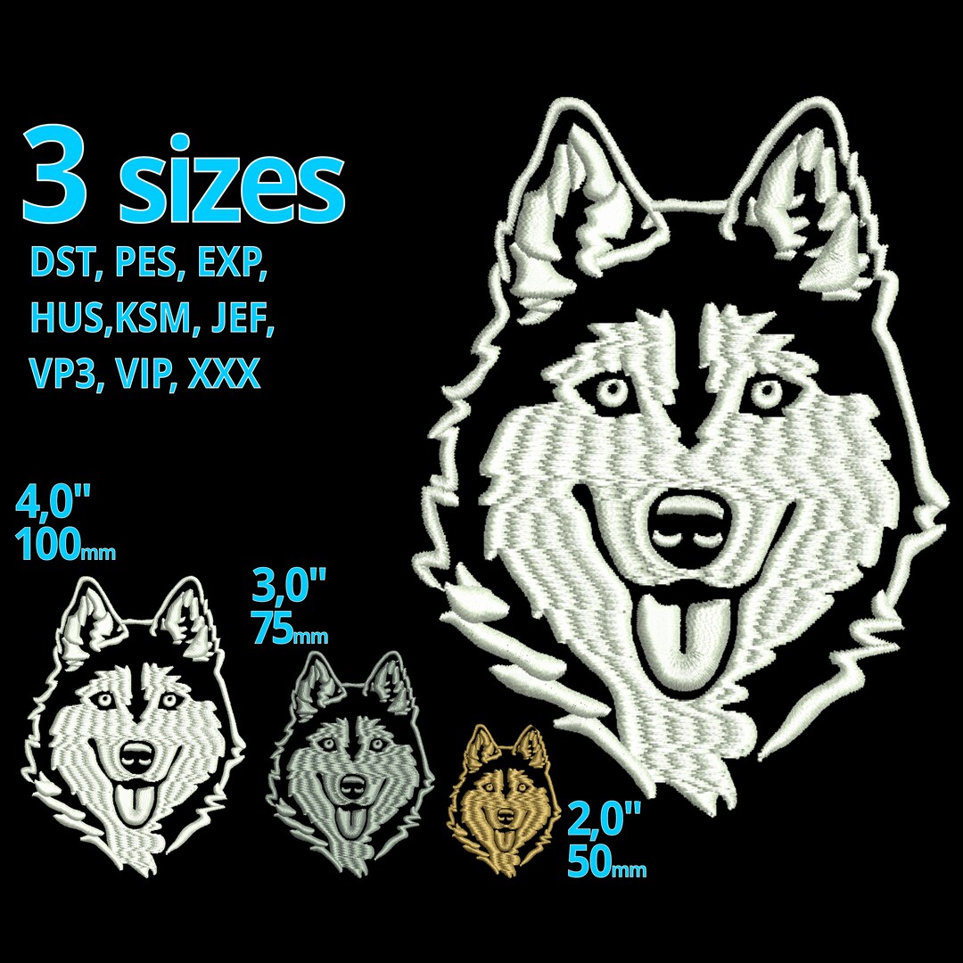 Siberian Husky Embroidery Design 3 SIZES, Smiling Dog Head Sketch ...