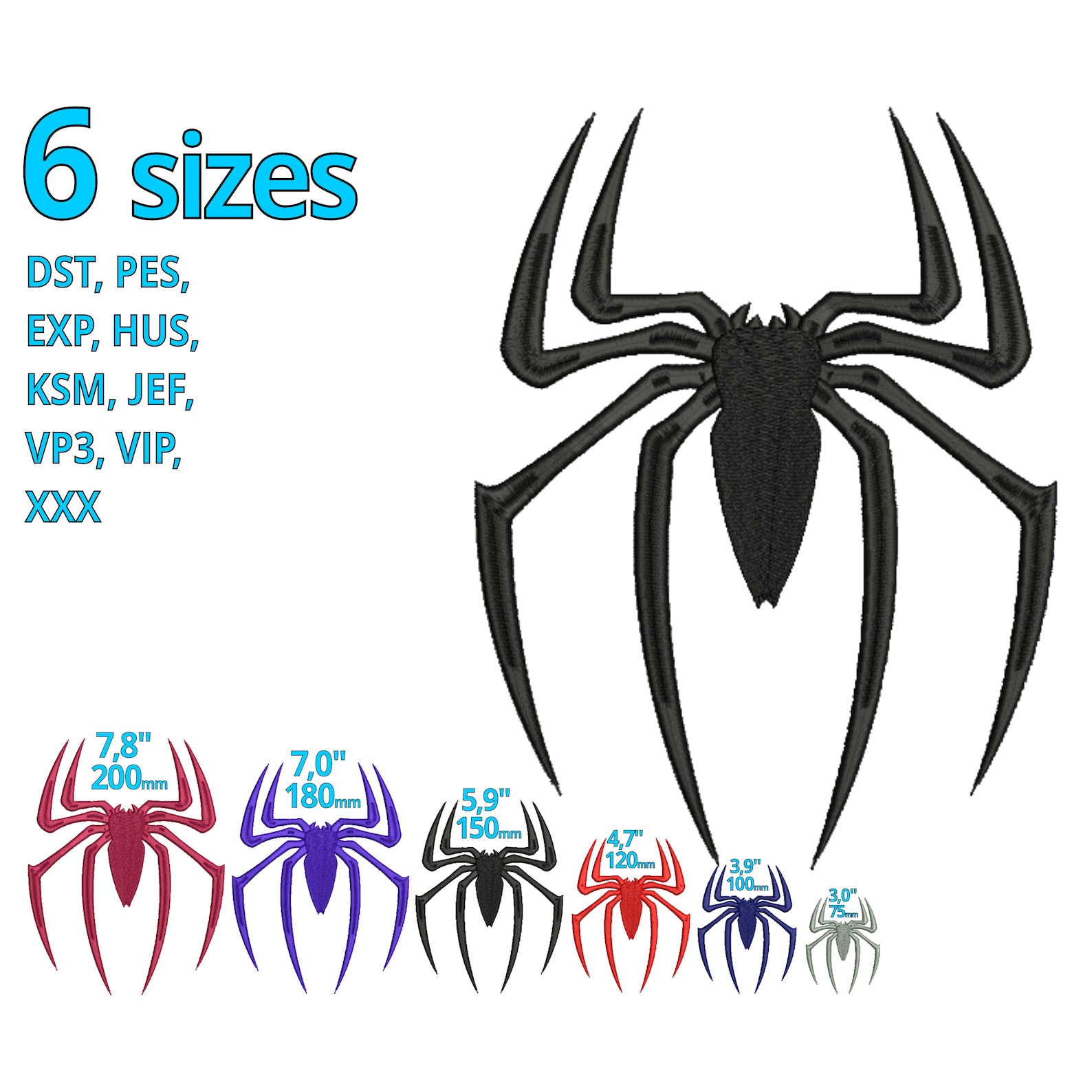 Spiderman Embroidery Design 6 Sizes Spider Costume Machine Embroidery ...