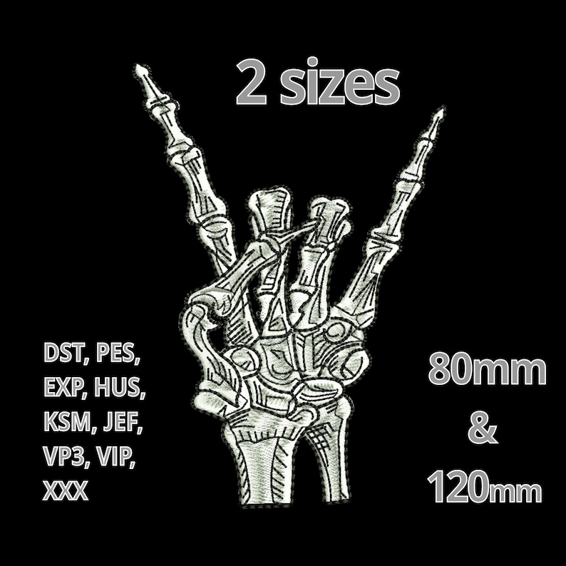 Skeleton Embroidery Design - Heavy Metal Hand Machine Embroidery File 2 ...