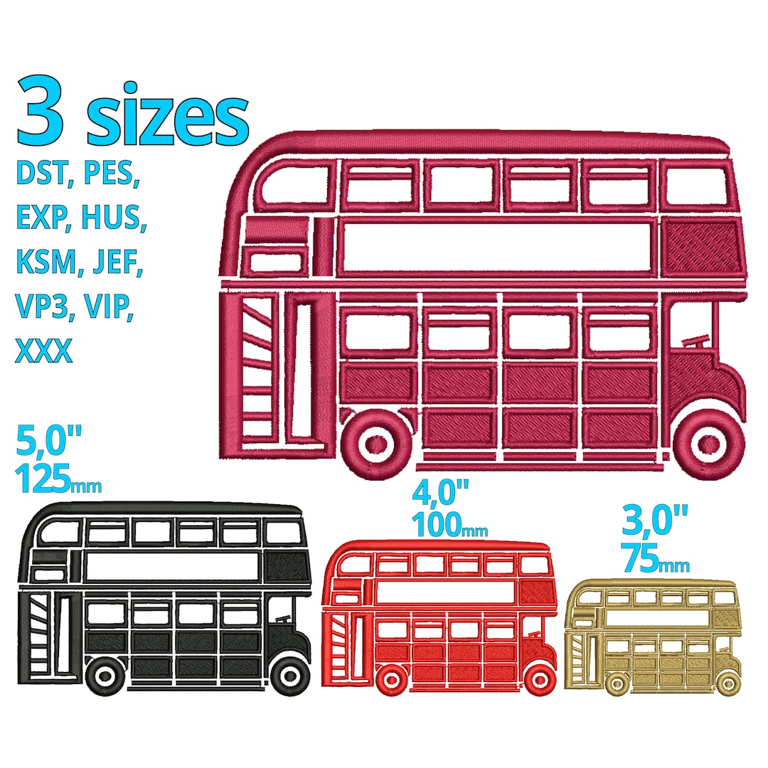 London Bus Embroidery Design 3 Sizes England Doubledecker Machine ...