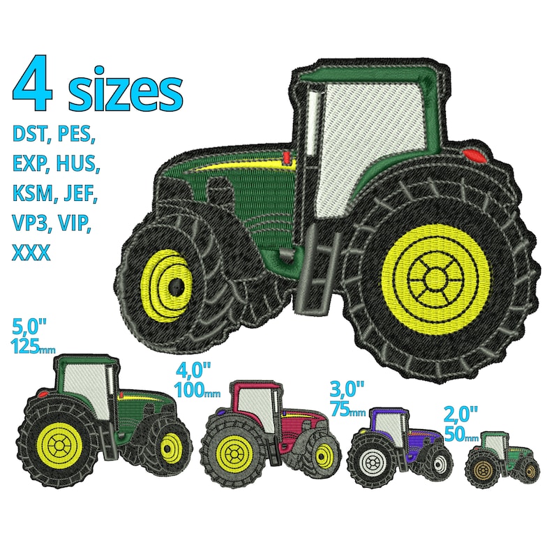 Farm Tractor Embroidery Design 4 Sizes Tiny Machine - Etsy