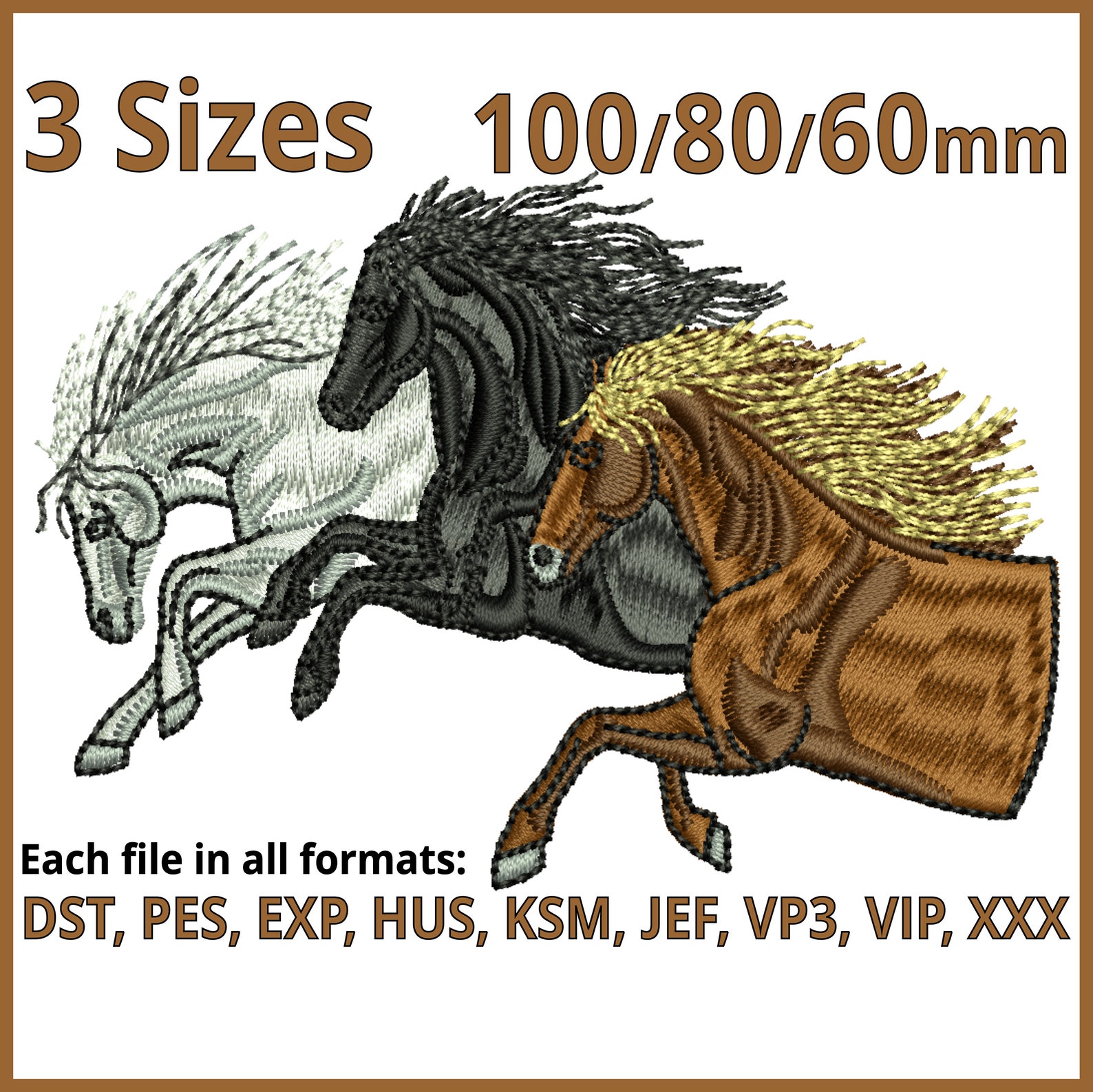 Running Horses Embroidery Design - 3 Sizes Horse Head Embroidery ...