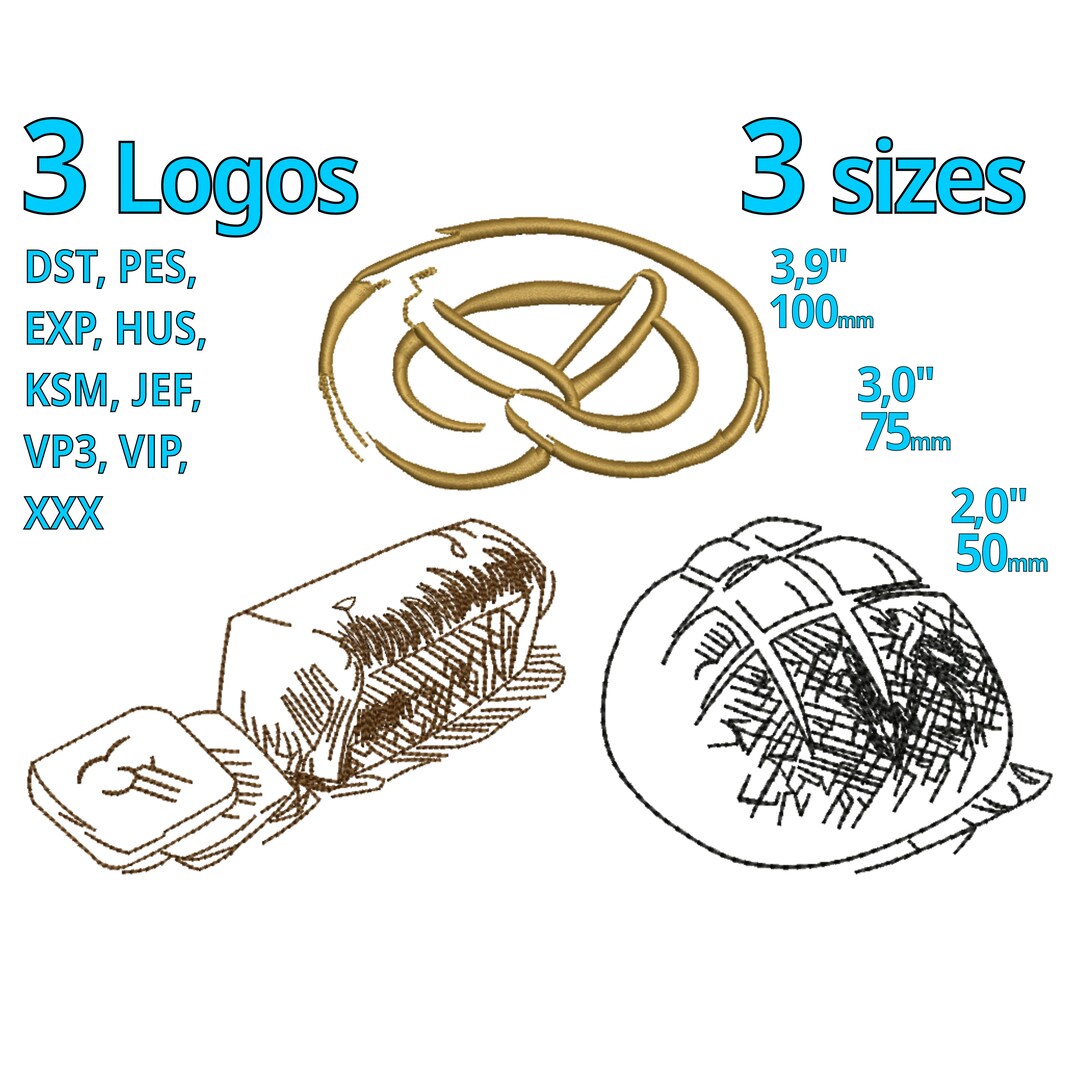 SET of Bakery Embroidery Designs 3 Logos/sizes- Real Bread Baking ...