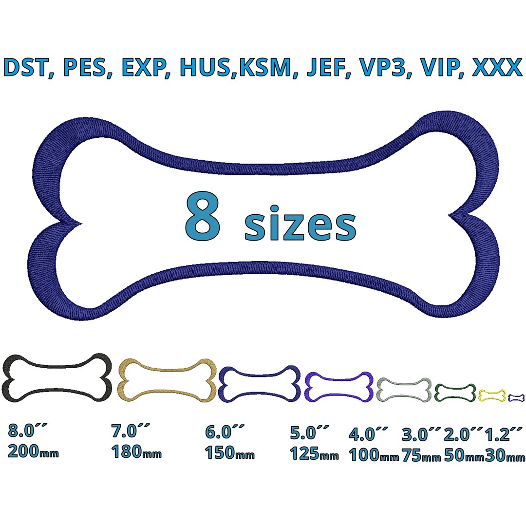 Bone for Dog Embroidery Design 8 Sizes Emblem Bone Machine Embroidery ...