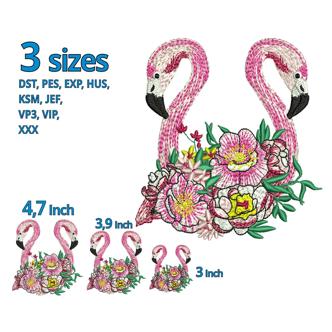 Flamingos Embroidery Design 3 Sizes- Bunch of Flowers Floral Wedding ...