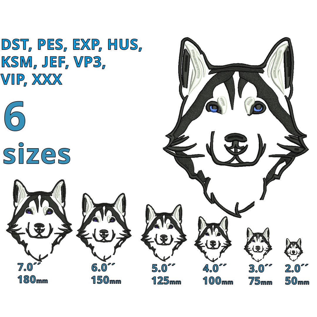 Husky Embroidery Design 6 Sizes, Lovely Dog Head Machine Embroidery ...