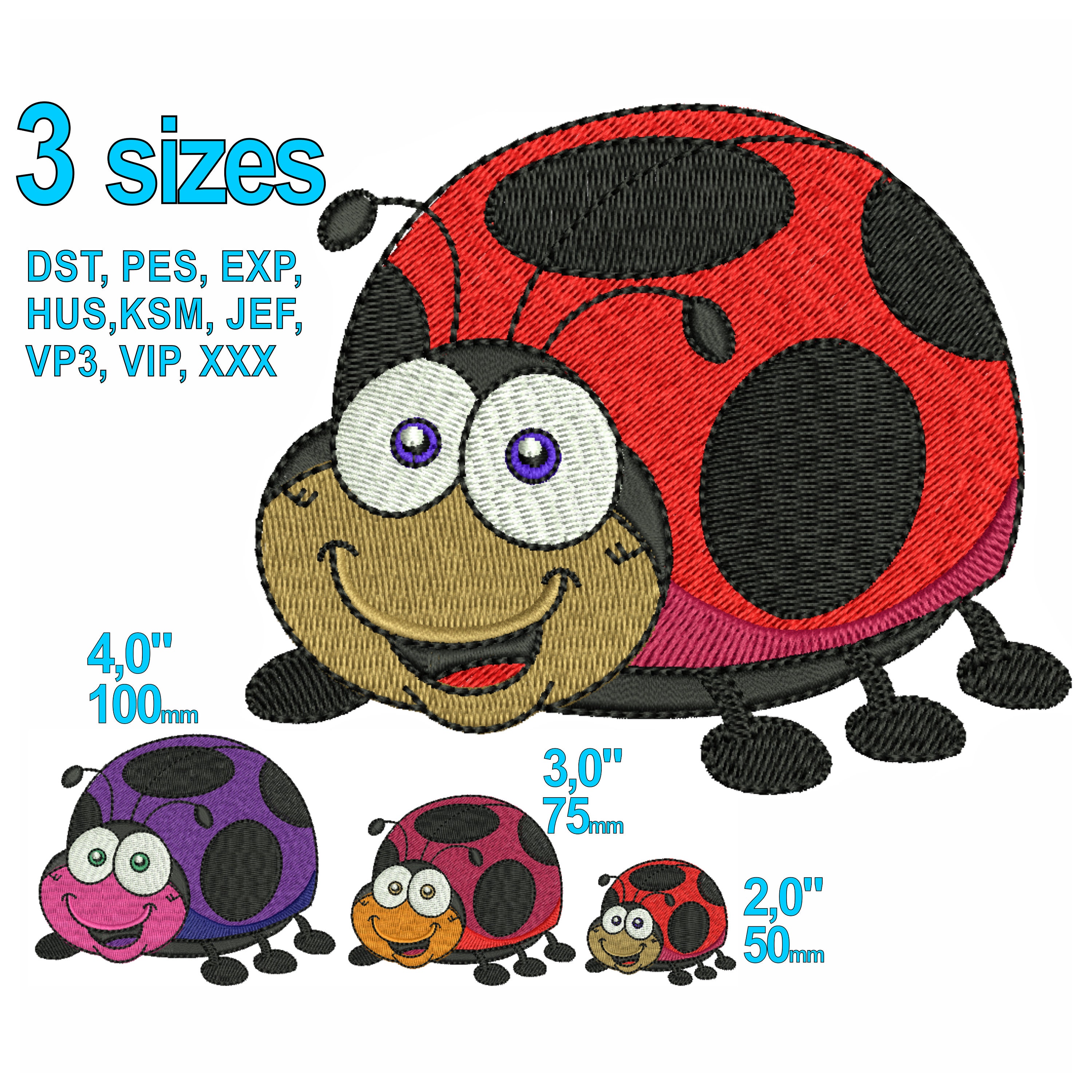 Ladybug Embroidery Designs | 3 Sizes | Cartoon Baby Ladybug Embroidery ...