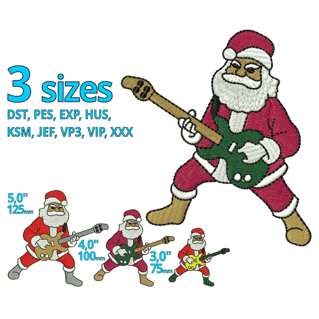 Cool Santa Embroidery Design 3 Sizes- Rocking Santa Claus Christmas ...