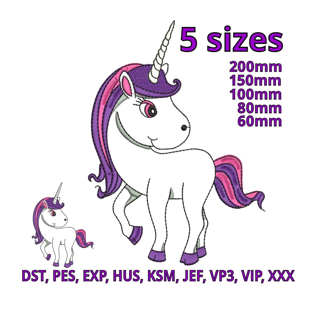 Cute Unicorn Embroidery Design 5 Sizes - Girls Birthday Gift Idea Horse ...