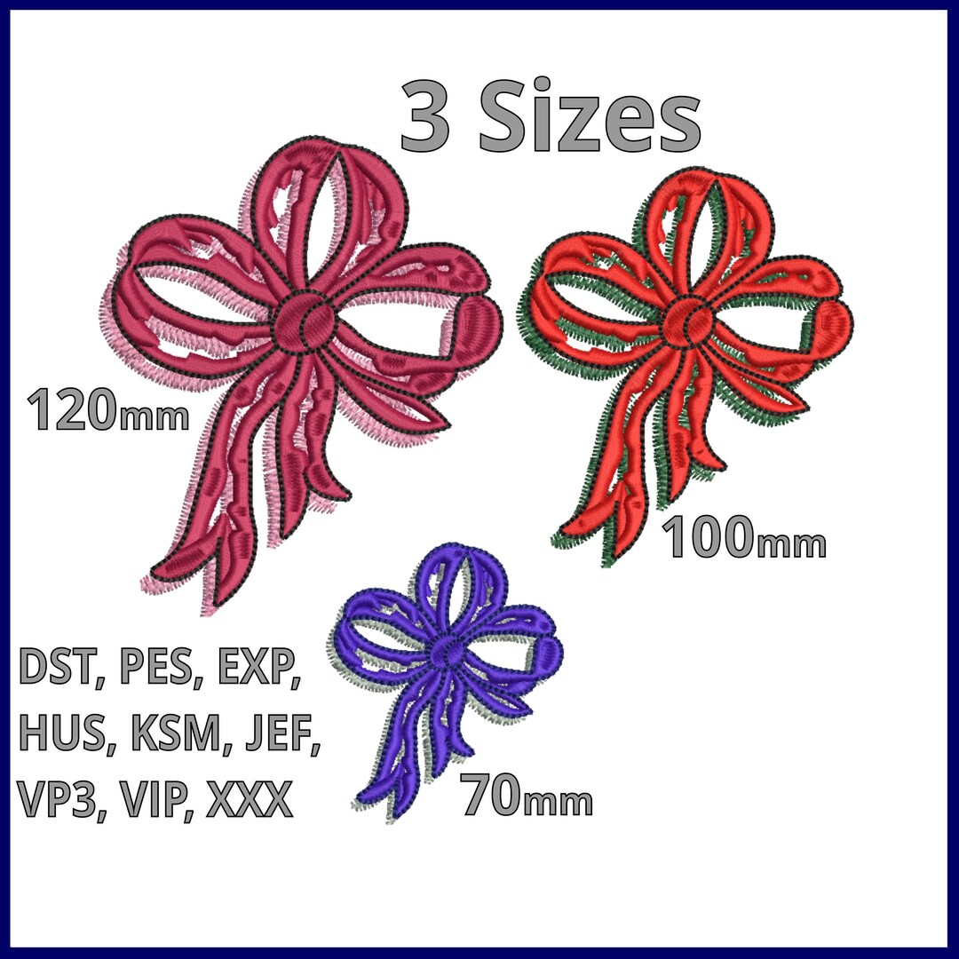 Ribbon Eembroidery Design Bow 3 SIZES, Sketch Ribbon Machine Embroidery ...