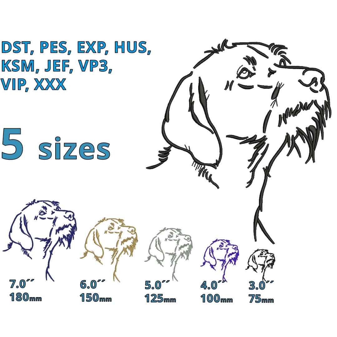 German Wirehaired Pointer Embroidery Design 5 Sizes, Hunter Dog Outline Machine Embroidery File ...