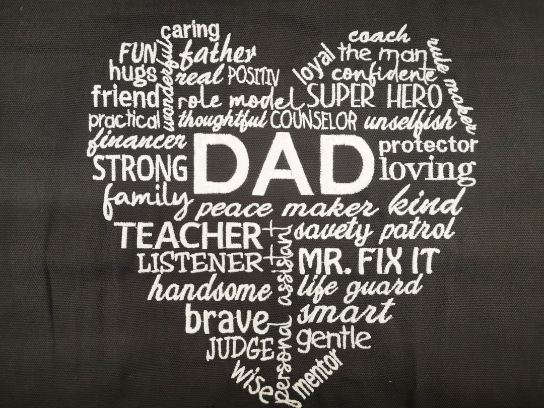 DAD Heart Shape Embroidery File - 4 Sizes Daddy Love Words Typography ...